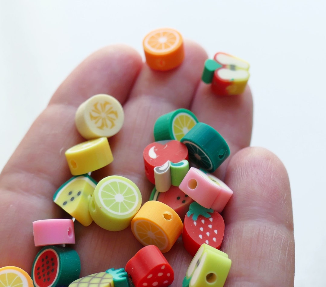 20x Mixed Fruit Polymer Clay Spacer Beads, Jewelry Making Necklace ...
