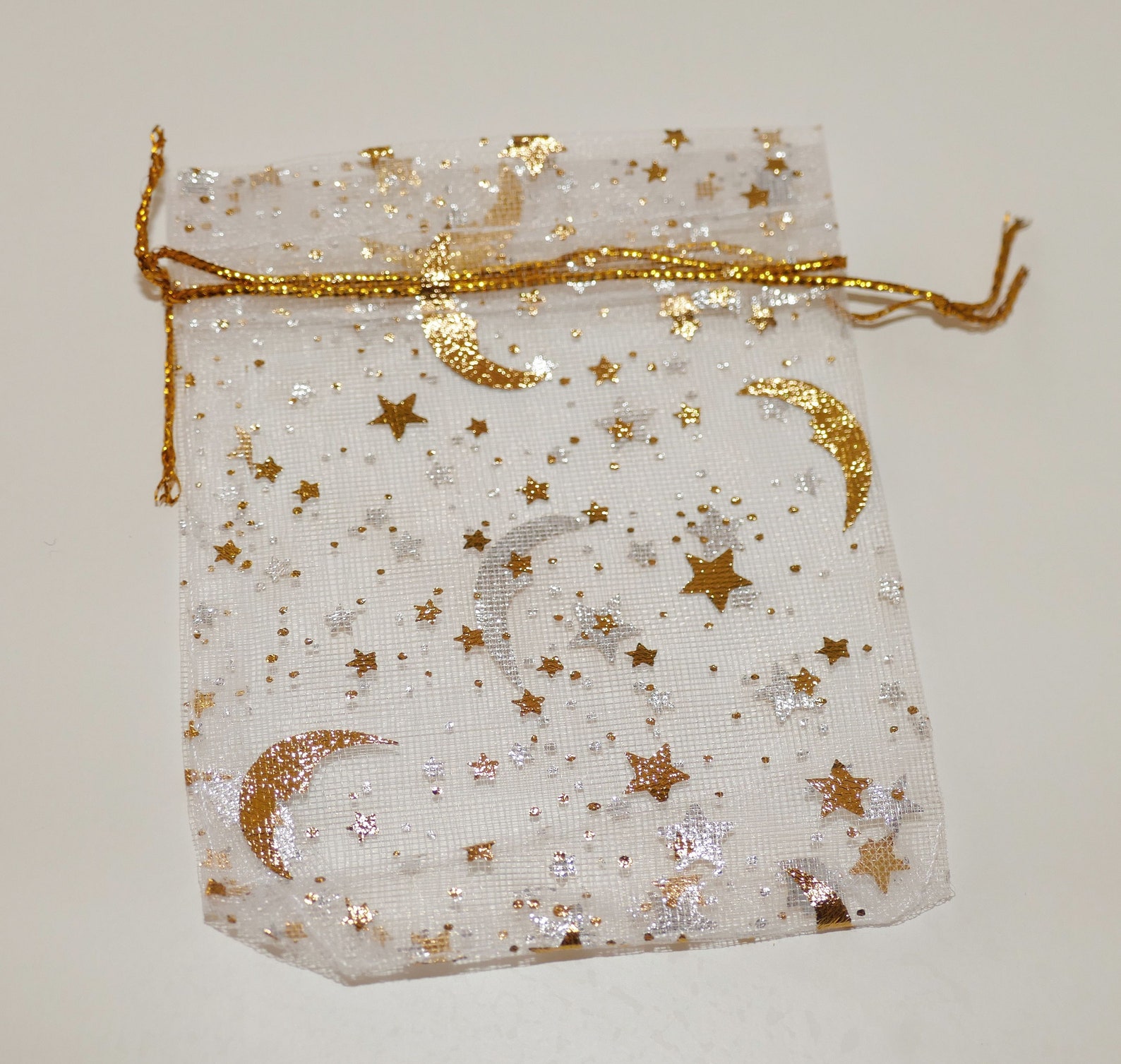 10x Silver and Gold Moon Star Organza Gift Bags 7x9cm, Jewelry Pouches ...