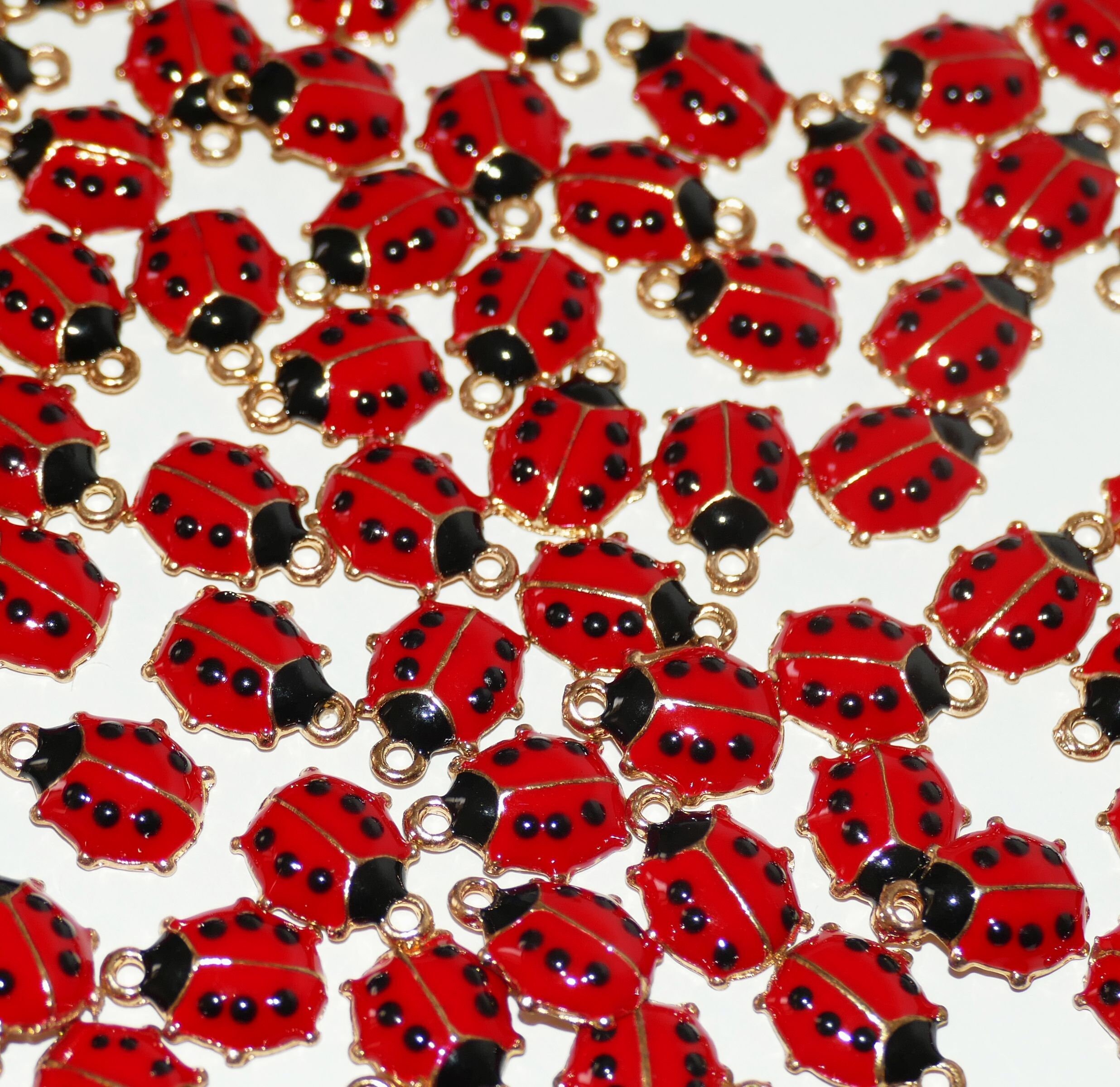 4x Ladybug Enamel Small Charms for Bracelet, Gold Tone Retro Ladybird ...