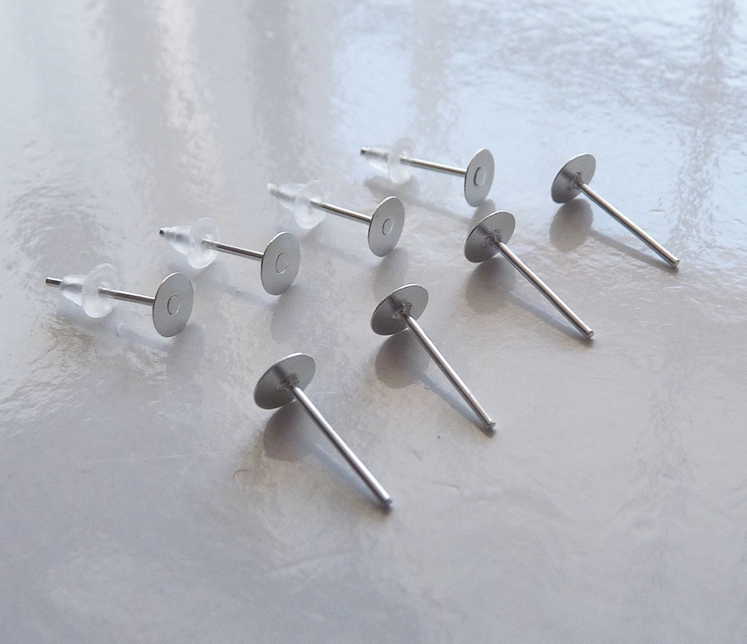100x Hypoallergenic 4mm Blank Flat Pad Earring Stud Base, Stainless ...