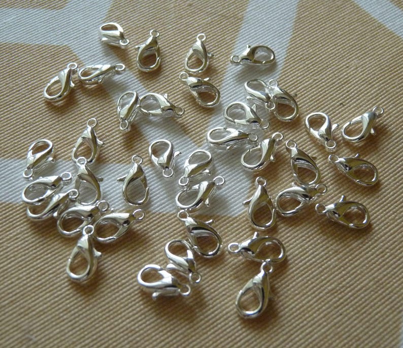 20/50x Small Silver Lobster Clasps, 10mm Silver Plated Lobster Claw ...