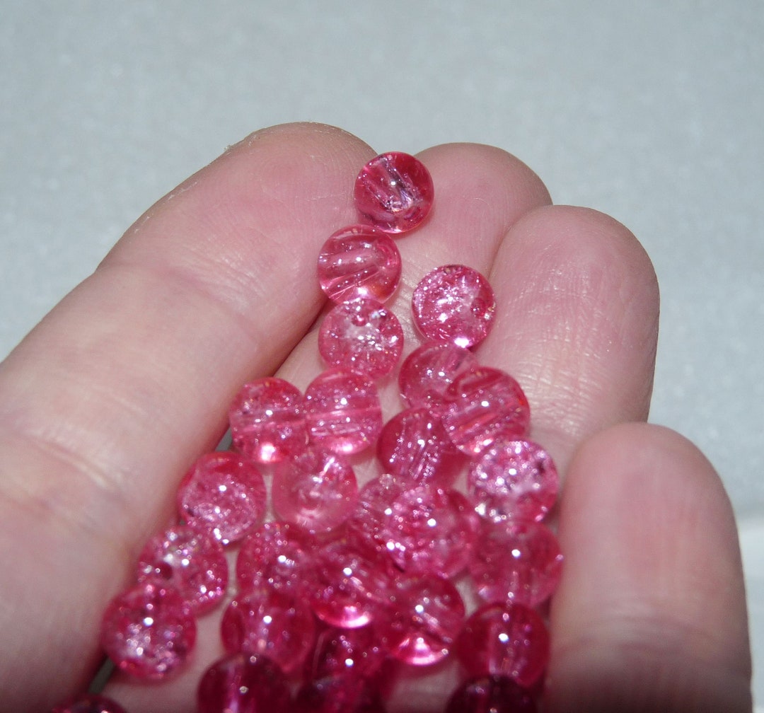 25x Pink Crackle 6mm Marbles Cracked Glass Beads, Beading Supplies C457 ...