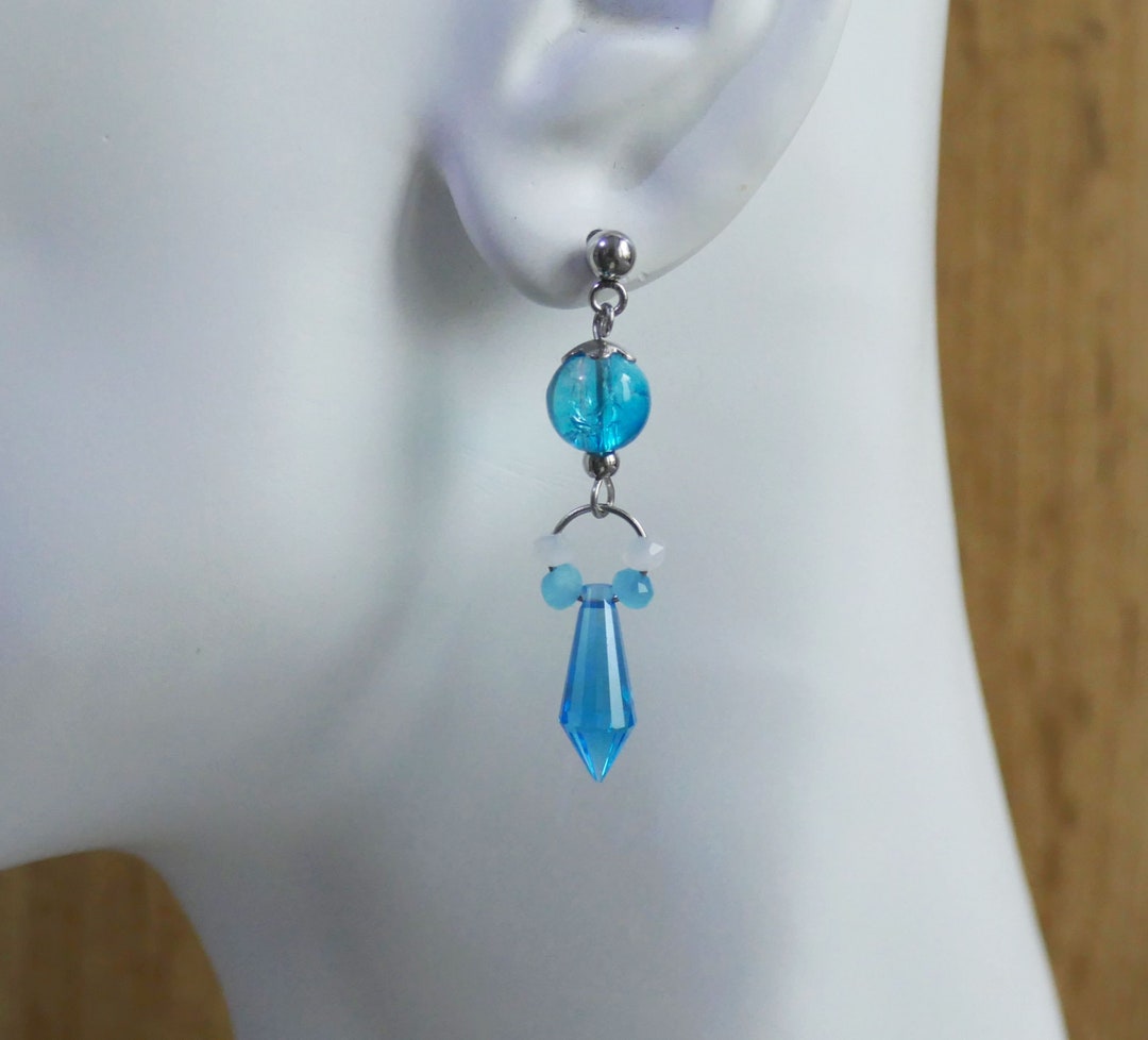 Blue Crystal Spike Stainless Steel Ball Stud Earrings G181 - Etsy