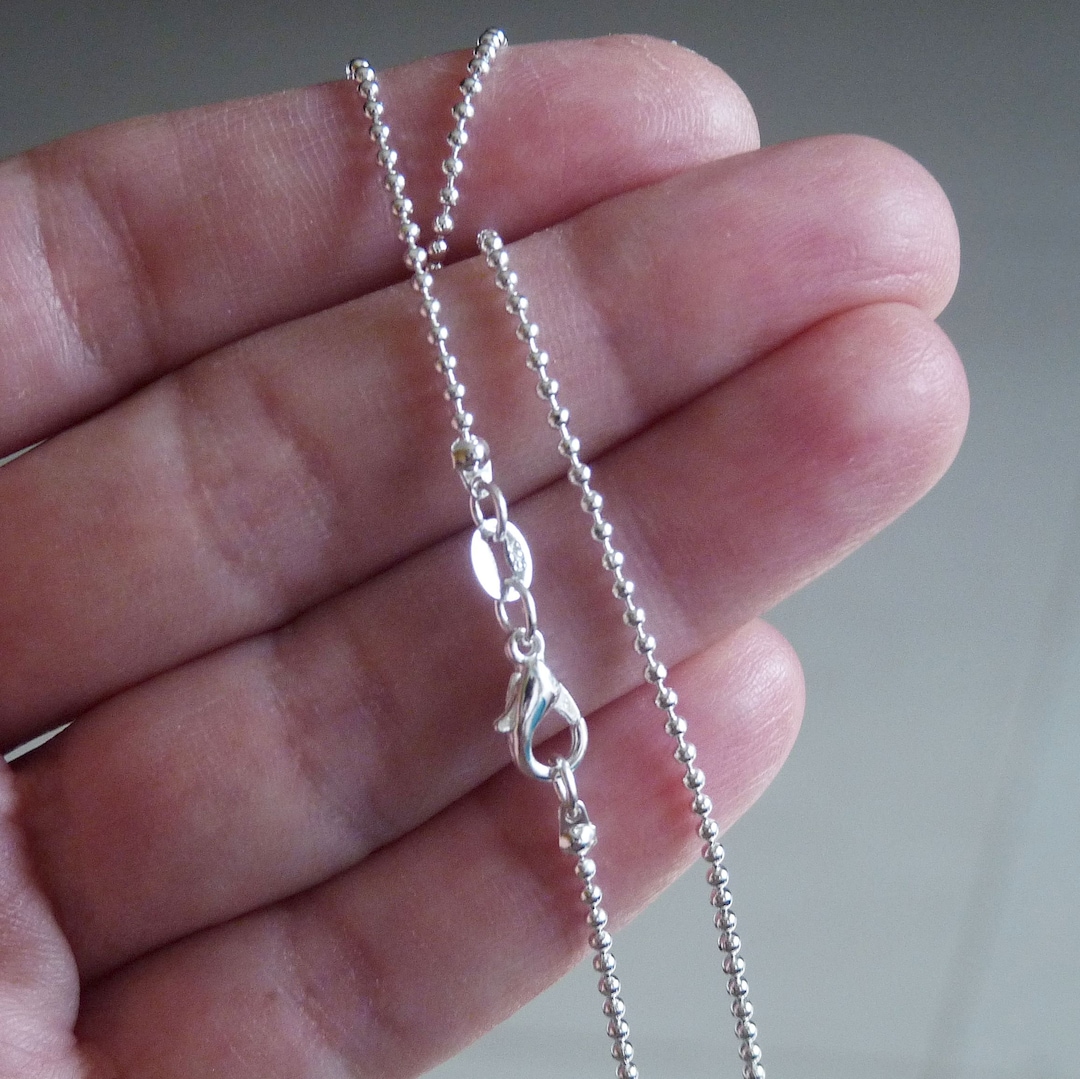 1/3x 925 Silver Plated 24" Fine Ball Chain, Finished Necklace With ...