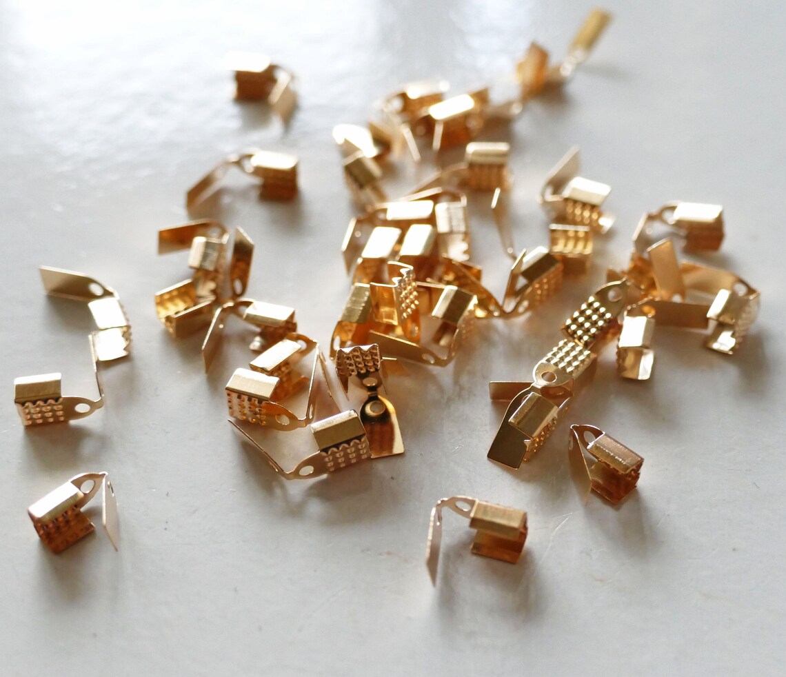 20/50x Rose Gold Flat Cord Fold Over End Crimps, Fit 4mm Leather/ribbon ...