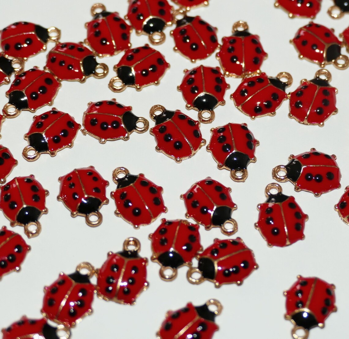 4x Ladybug Enamel Small Charms for Bracelet Gold Tone Retro | Etsy