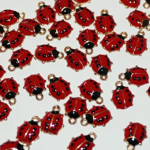 4x Ladybug Enamel Small Charms for Bracelet, Gold Tone Retro Ladybird ...