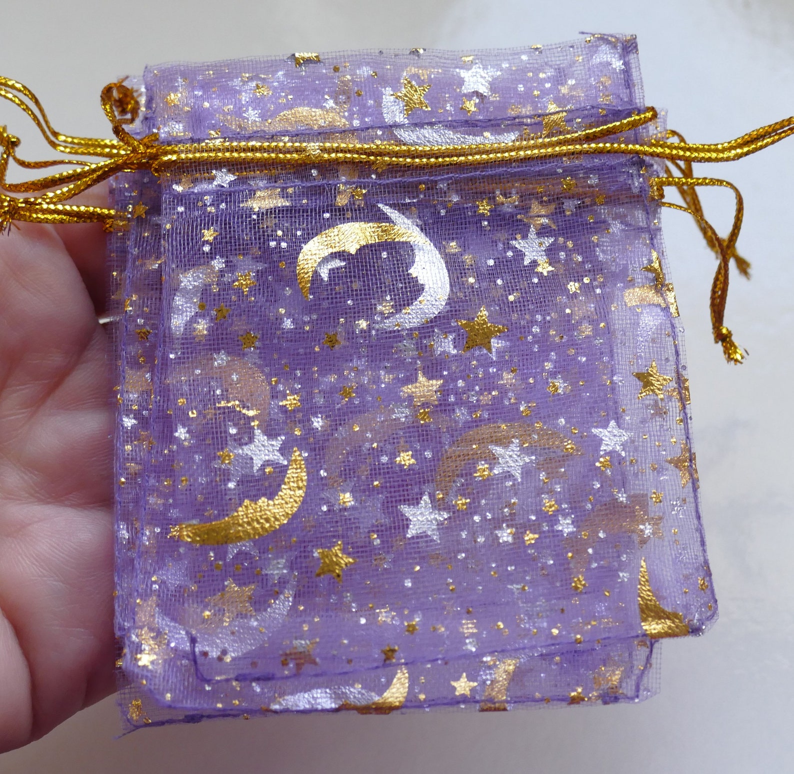 25x Purple Moon Star Organza Gift Bags 7x9cm, Jewelry Pouches Candy ...