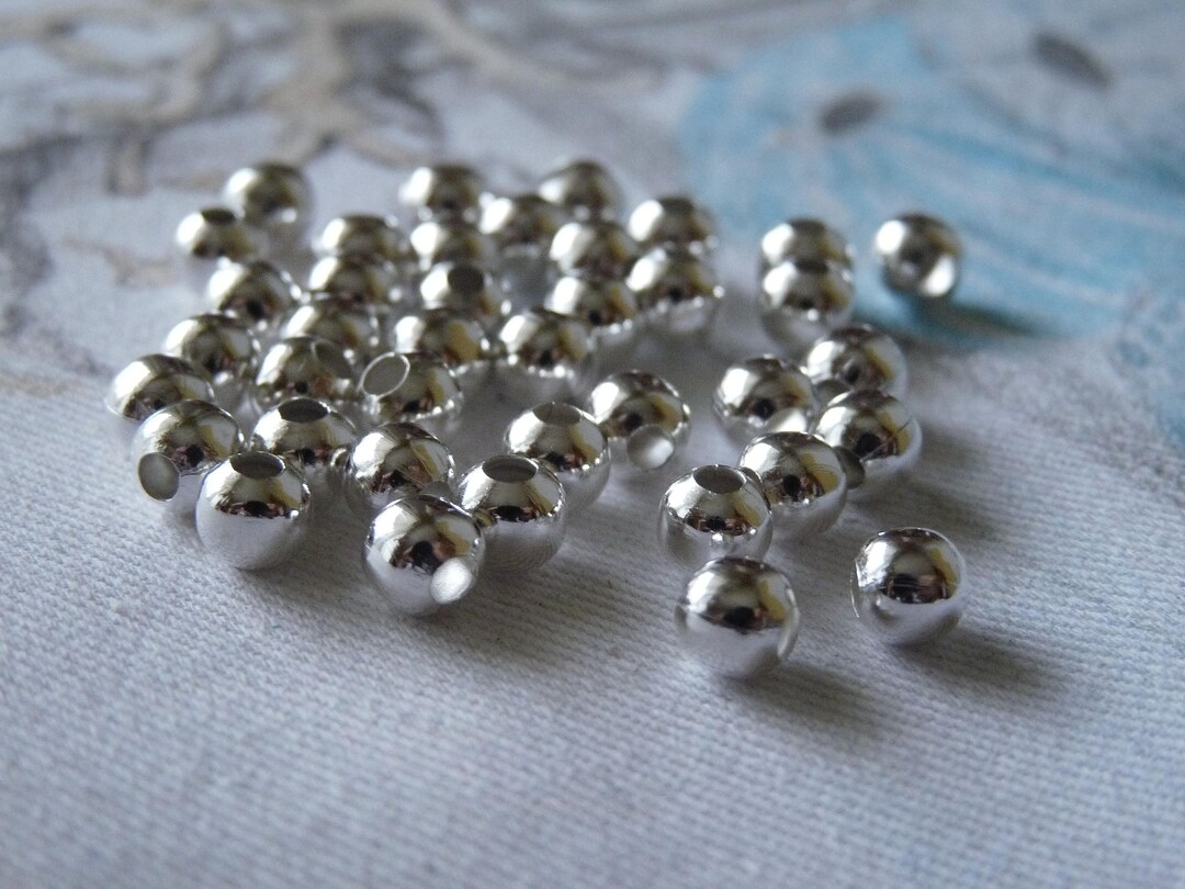 20/50x Silver 6mm Metal Pearl Spacer Beads, Silver Plated Pearl Beads ...