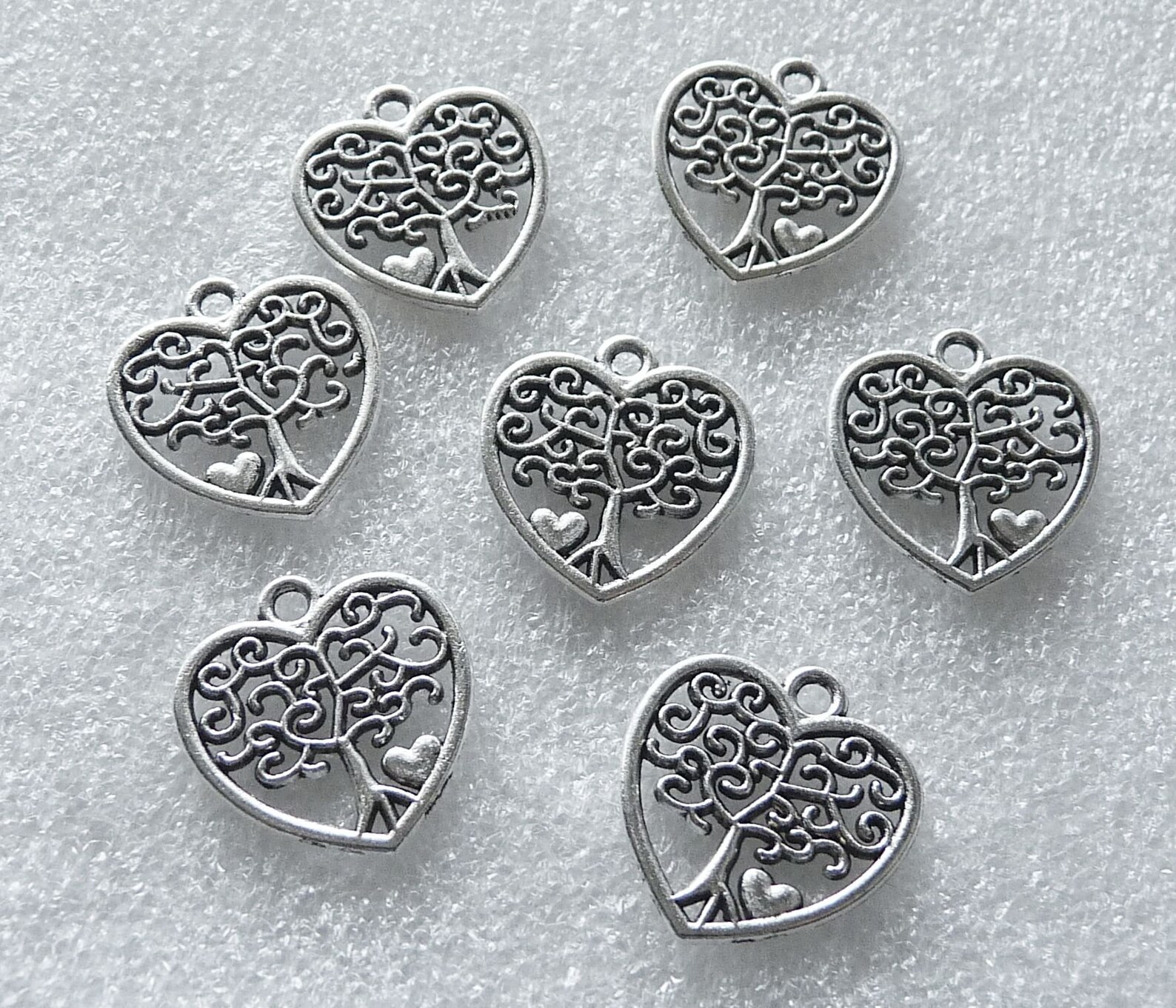 4/8x Life Tree Heart Charms, Antique Silver Tone Double Sided Pendants ...