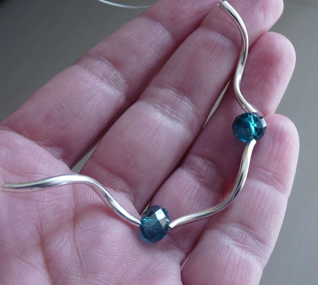 20x Silver 25mm Long Tube Curved Beads, Silver Color Elbow Noodle Wave ...