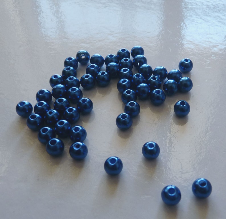 50/100x Blue Round 6mm Acrylic Beads, Blue Pearl Beads, Dark Blue ...