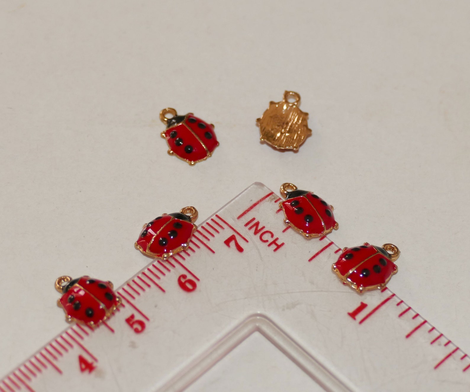 4x Ladybug Enamel Small Charms for Bracelet, Gold Tone Retro Ladybird ...