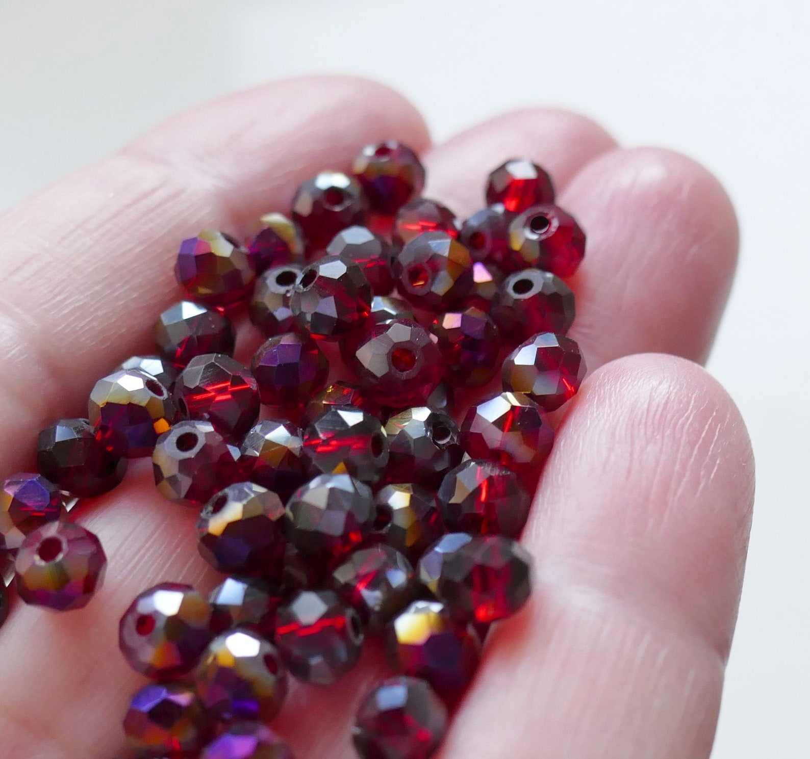 24/48x Wine Red AB 6mm X 4mm/3mm X 4mm Rondelle Crystal Glass Beads ...