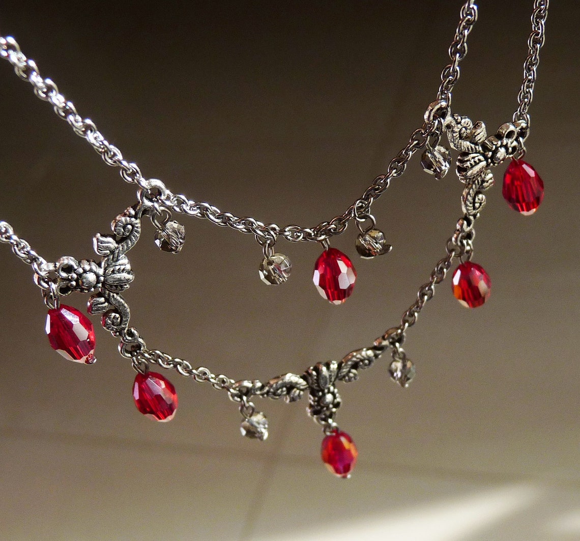 Red Crystal 2 Strand Stainless Steel Necklace Hypoallergenic - Etsy