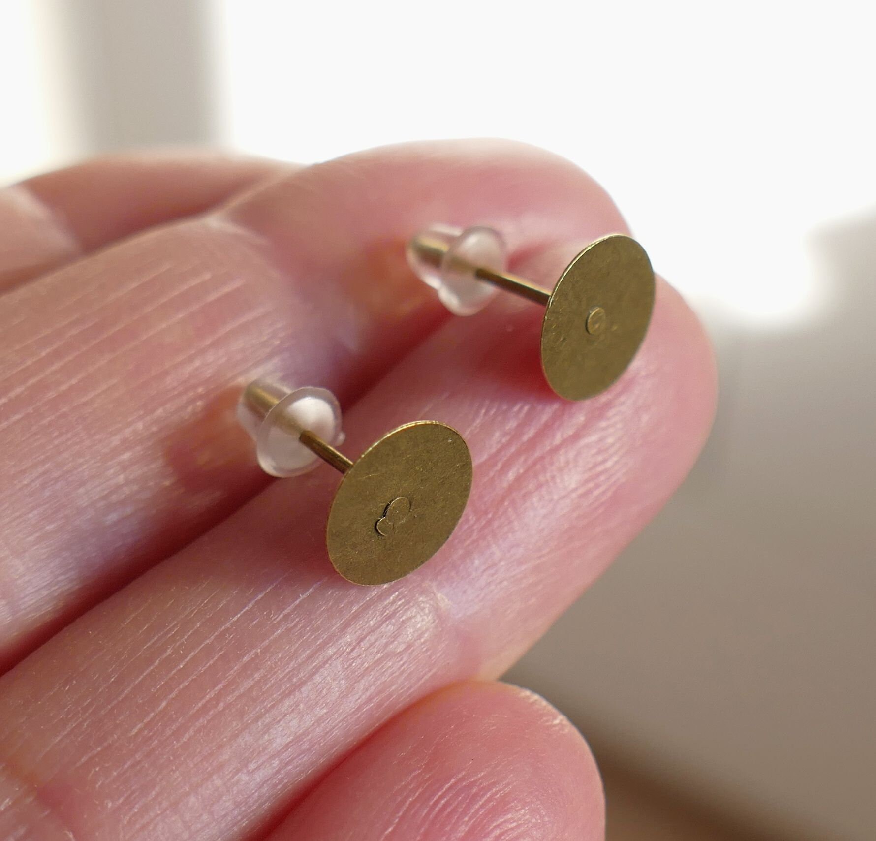 20/50x Bronze 8mm Flat Blank Cabochon Base Earring Studs & Rubber Backs ...