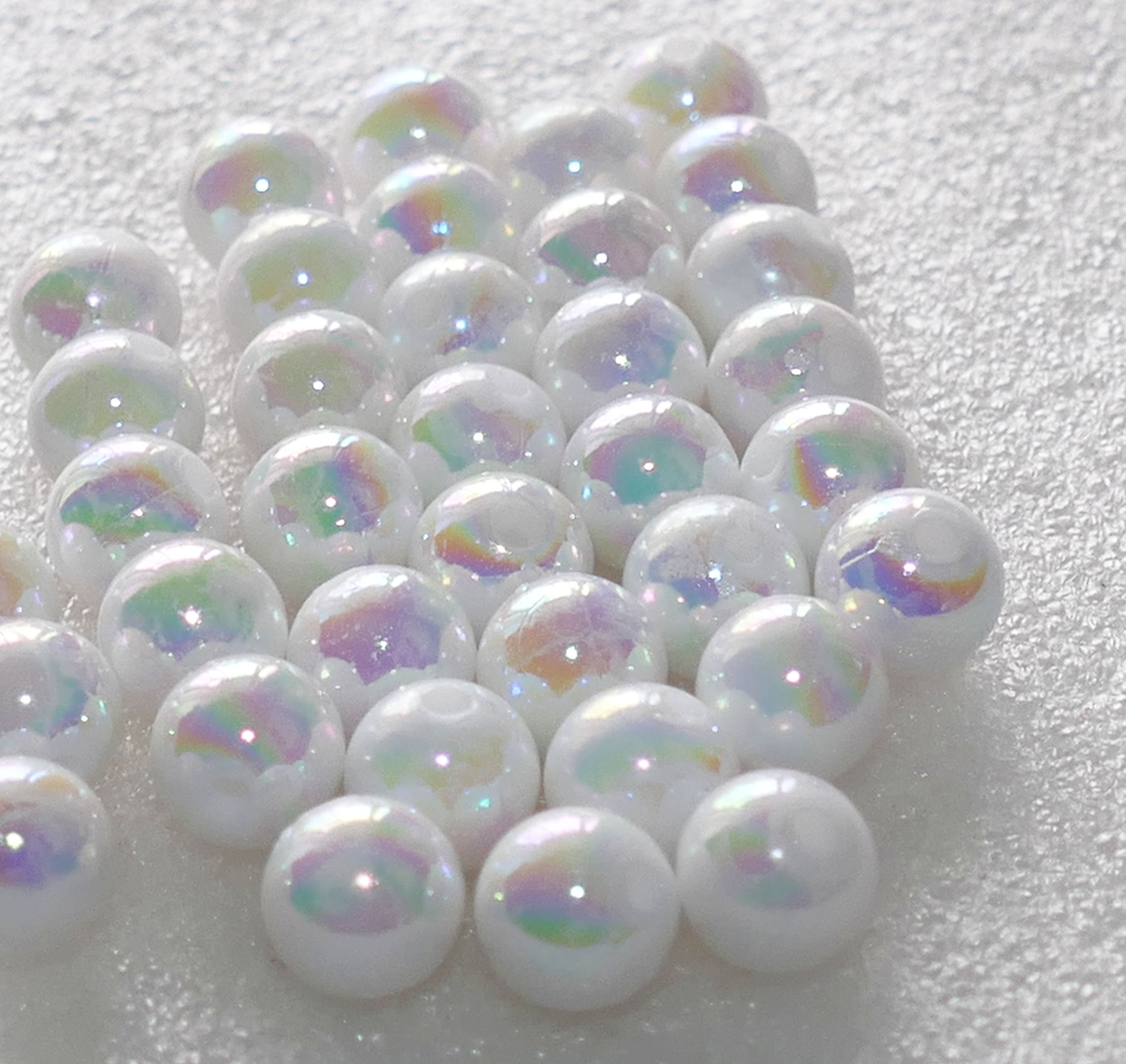 30x Round 8mm White AB Acrylic Pearl Beads Rainbow Spacer | Etsy