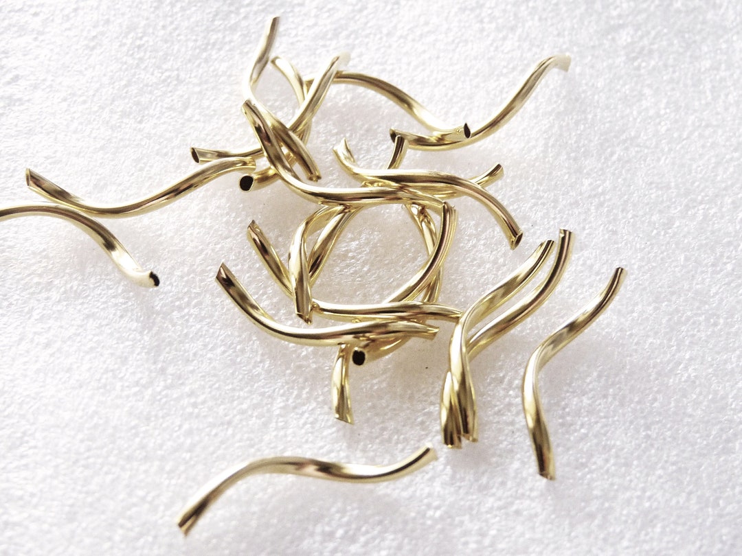 20x Curved Tube 25mm Beads, Champagne Gold Color Tube Elbow Noodle ...
