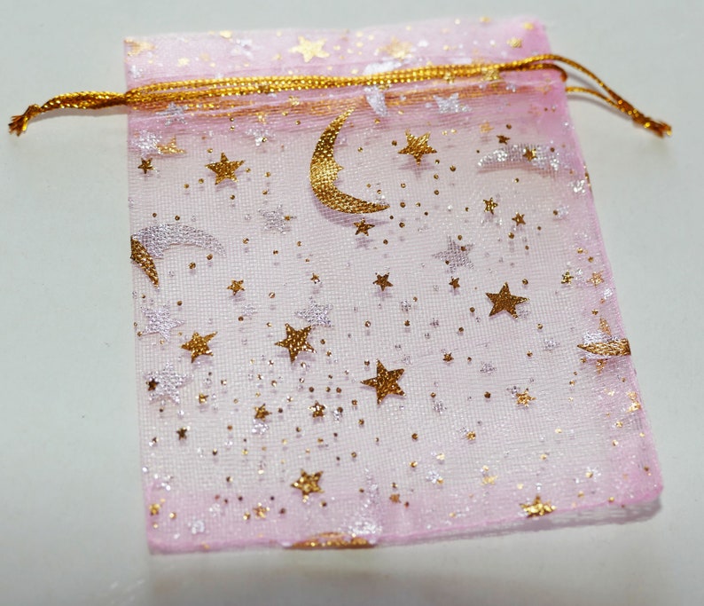 10x Pink Moon Star Organza Gift Bags 7x9cm, Jewelry Pouches With Draw ...