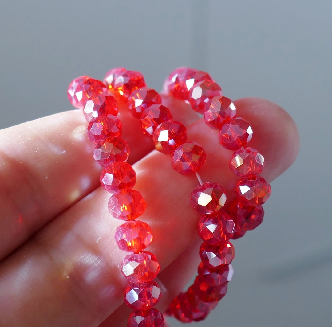 24x Red AB Glass Crystal Beads 6mm X 4mm, Rondelle Translucent Beading ...