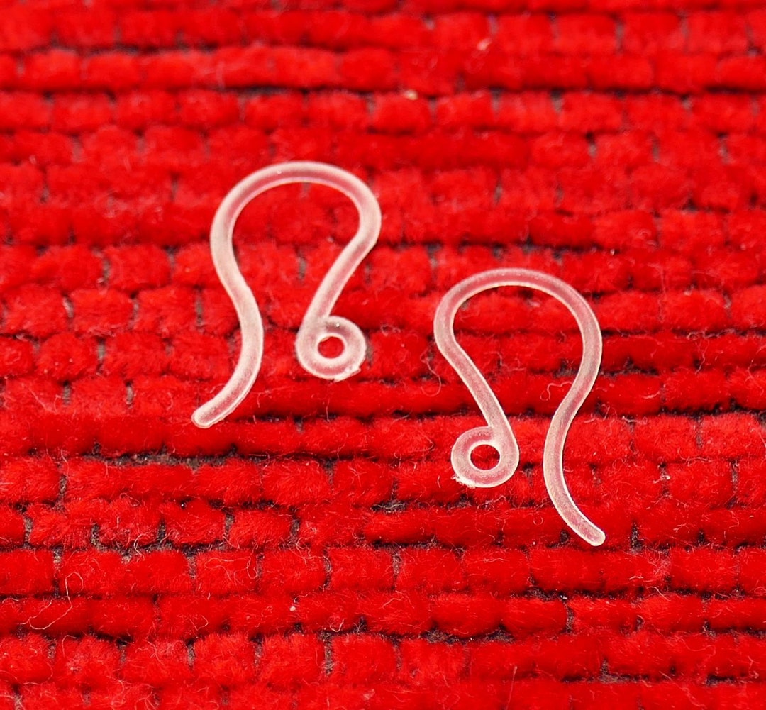 50x Plastic Clear Earring Hooks, Hypoallergenic Invisible Small Fish ...