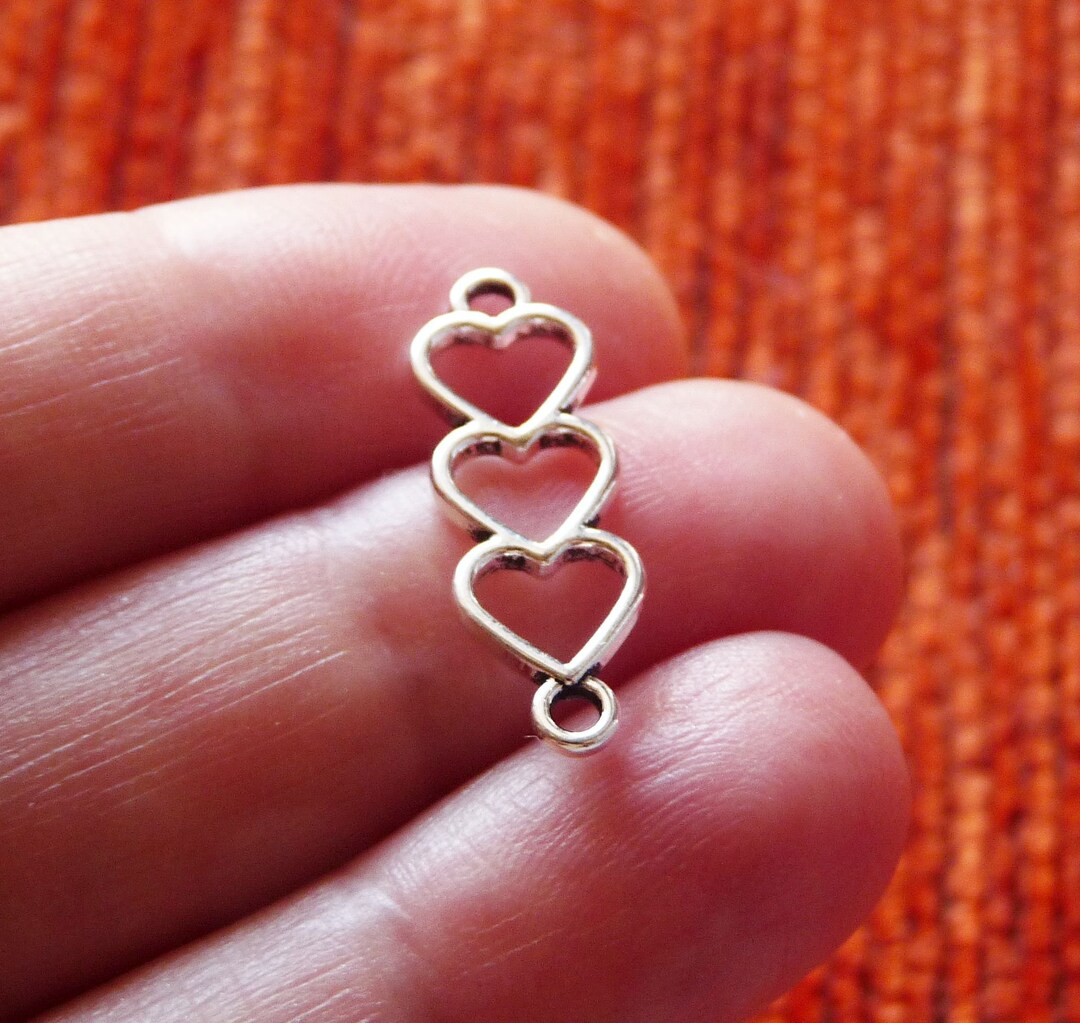 4/8x Heart 2 Hole Connector Charms, Dull Silver Tone C491 - Etsy