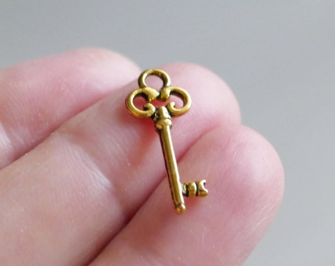 5/10x Gold Key Charm, Antique Gold Tone Double Sided Key Charms C645 - Etsy
