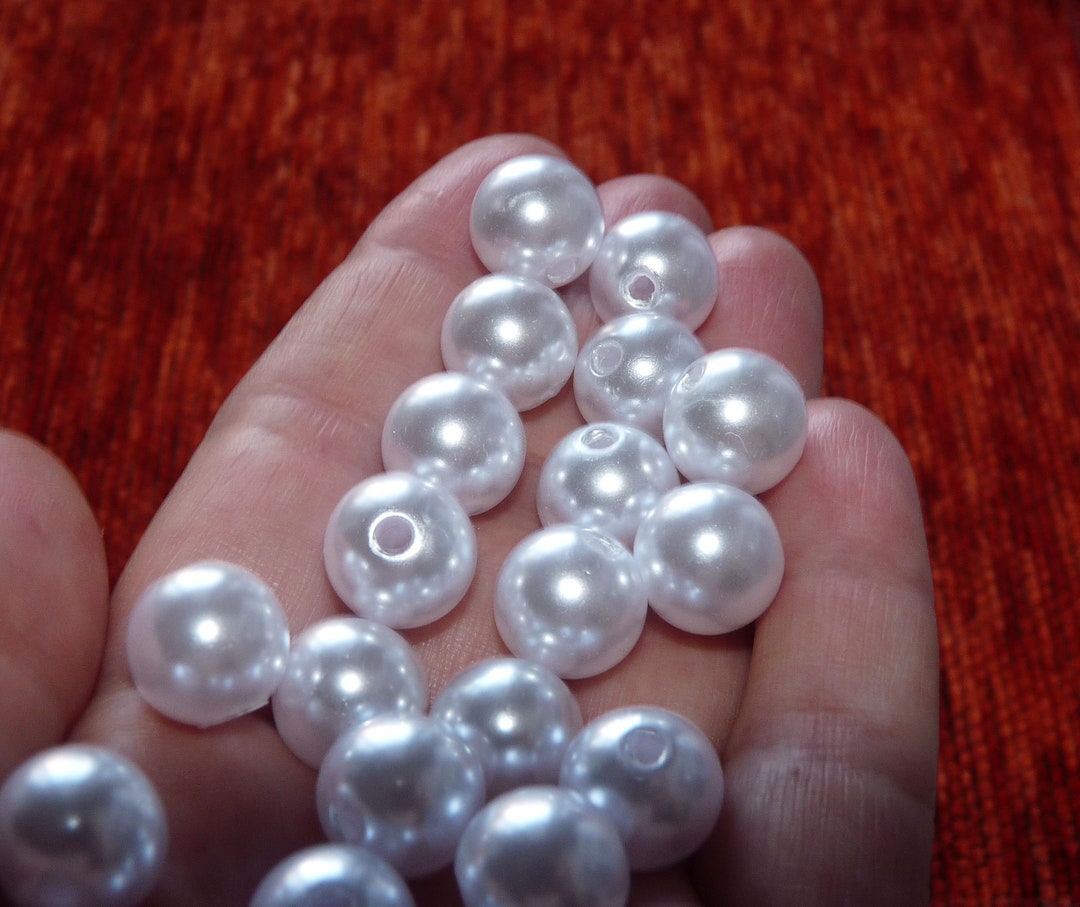 20x White 12mm Round Acrylic Pearl Imitations Loose Beads, Beading ...