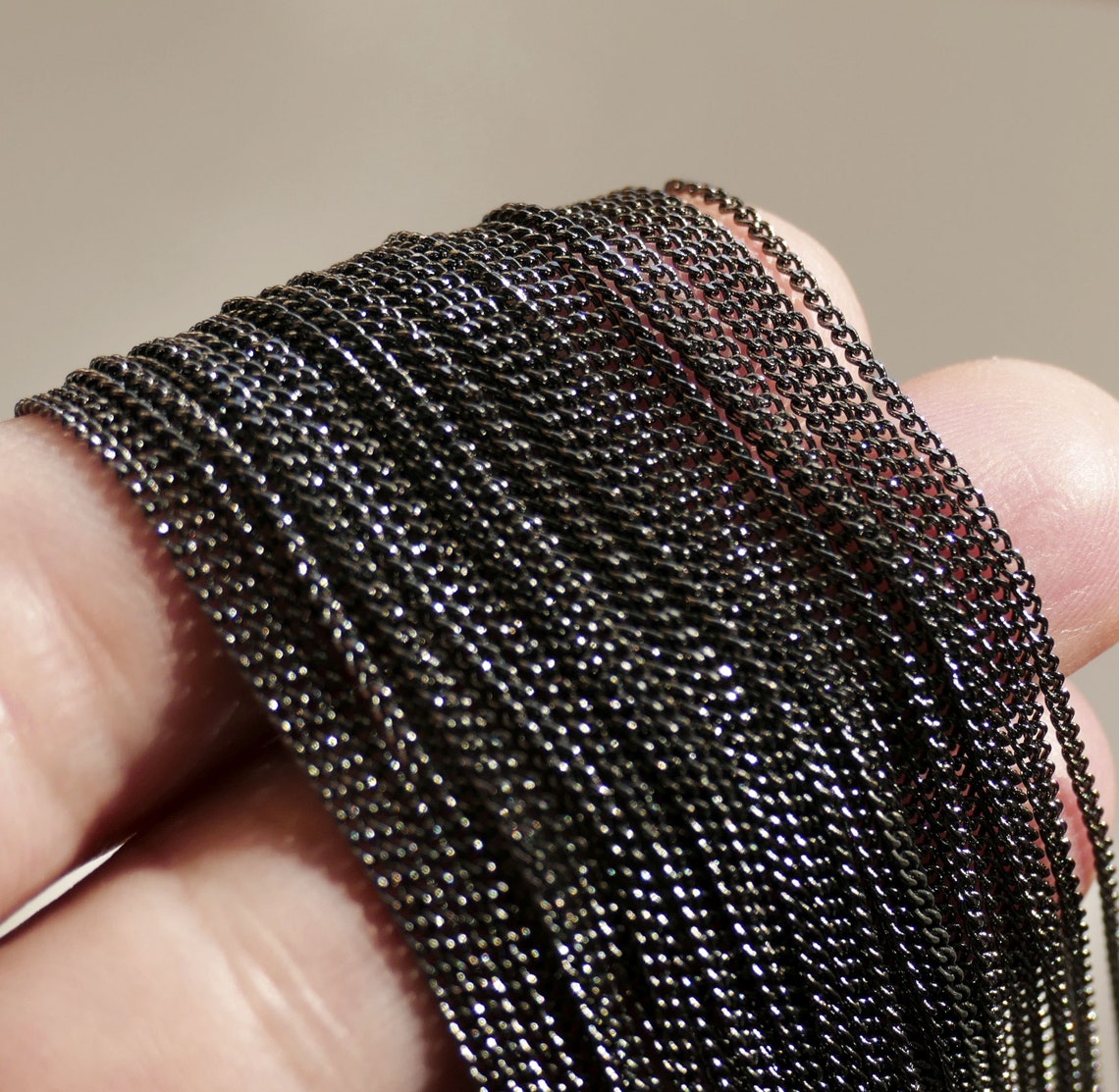 1M Black Closed Curb Link Necklace Chain Delicate Gun Metal - Etsy