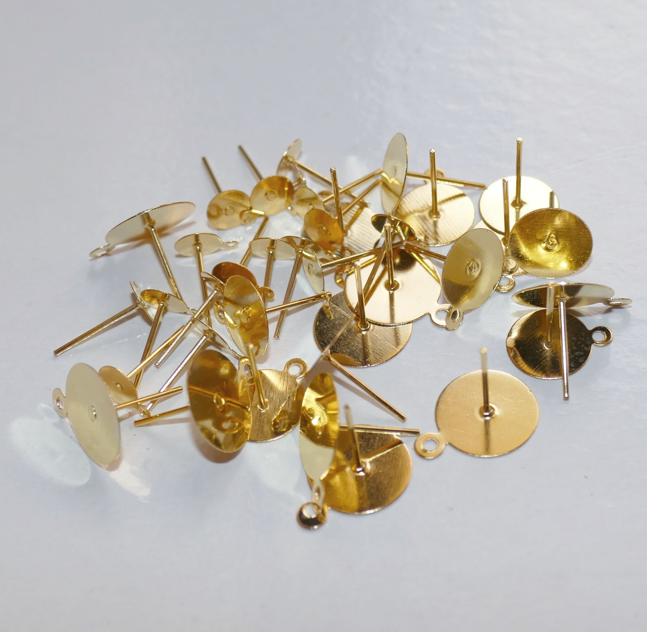 30x Gold Color Flat Back Blank Earring Studs with Loop | Etsy