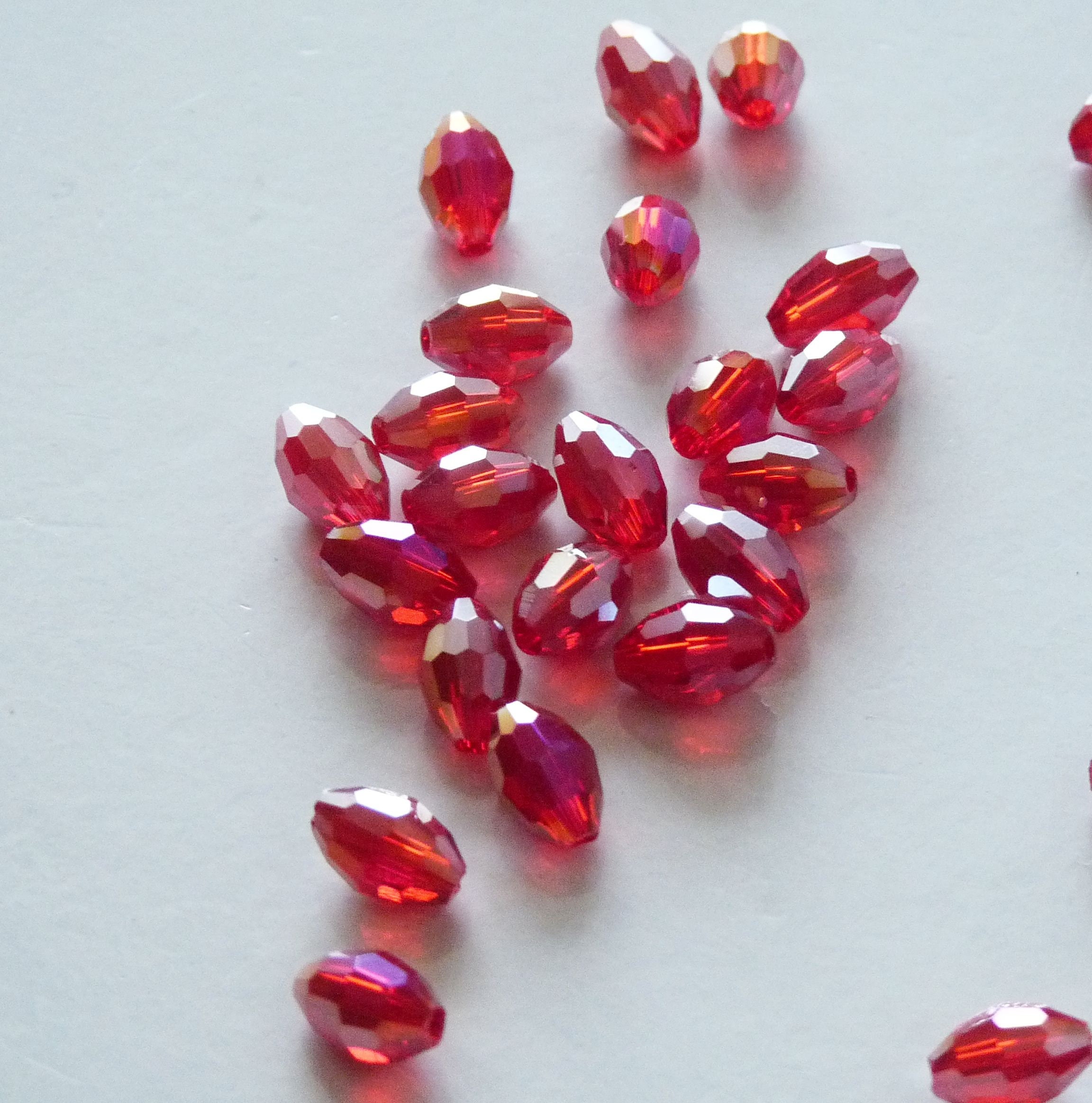 12x Red Oval Crystal Beads 6mm X 8mm, AB Plated Beading Supplies H137 ...