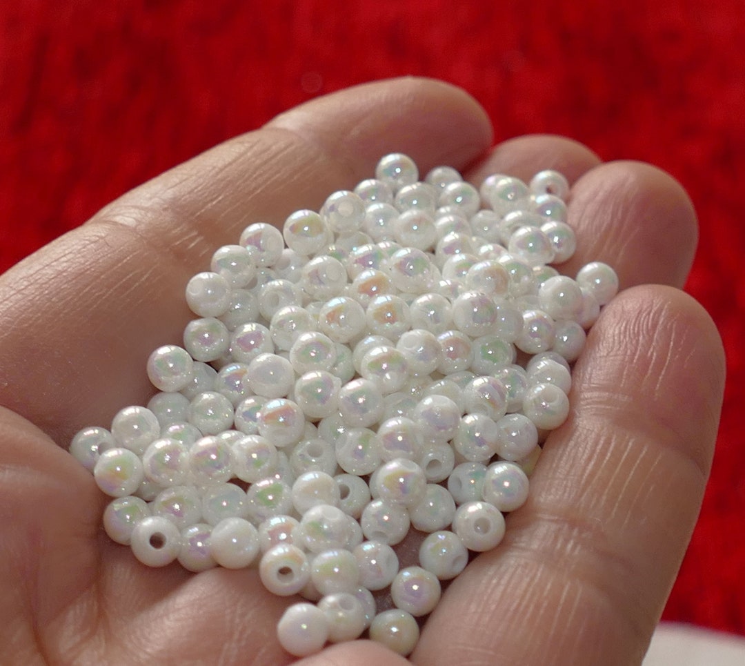 100x White AB Acrylic Beads 4mm Faux Pearl Spacer Beads, Round Pearls ...