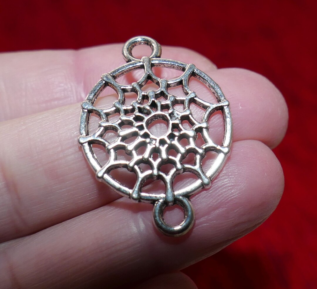5x Spider Web Charms, 2 Hole Antique Silver Tone Connectors G198 - Etsy