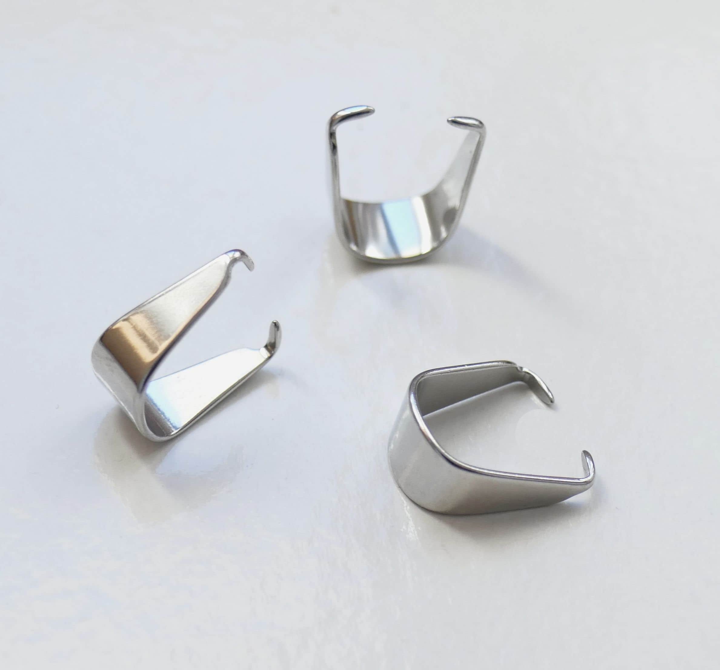 10x Silver Tone Stainless Steel Large Pinch Clip Bail, No Fade 14mm ...