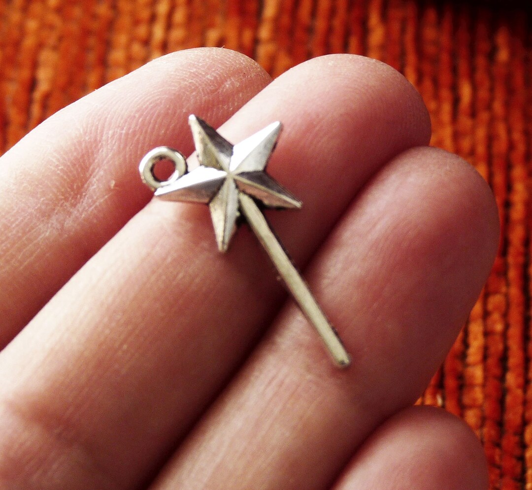 5/10x Fairy Magic Wand Charm, Stick Charms for Bracelet, Antique Silver ...