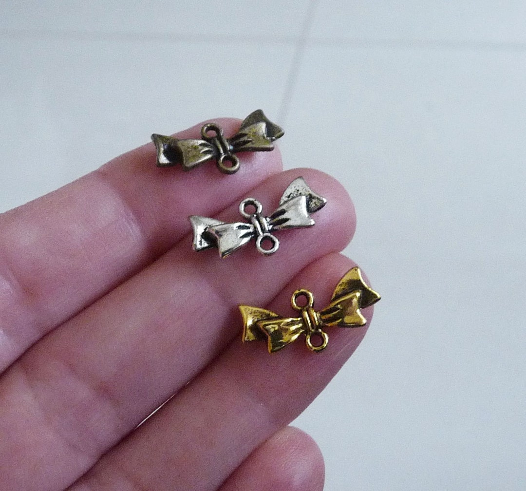 5x Bow Charm 2 Hole Connectors, Gold/silver/bronze Tone Small Knot ...