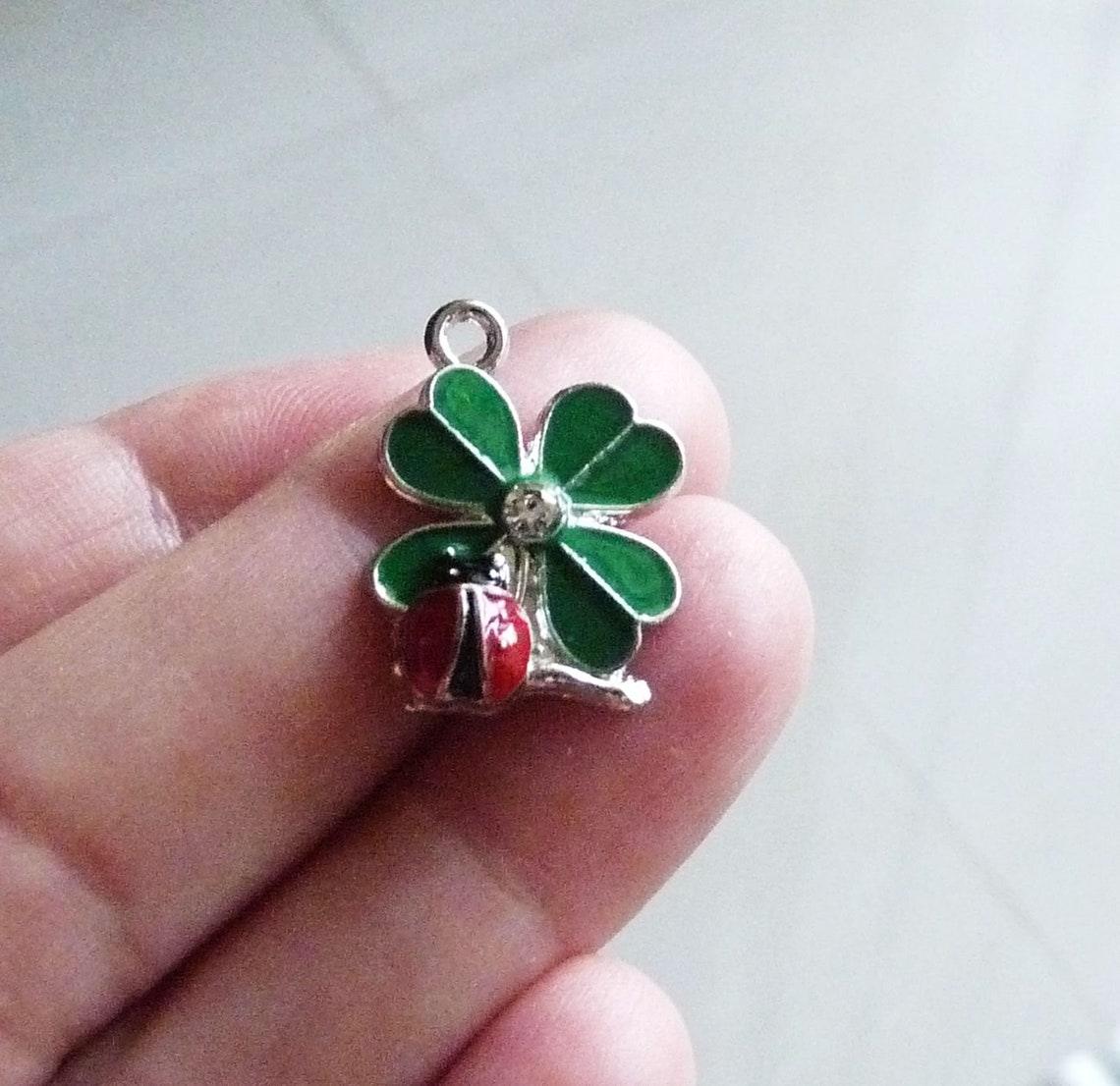 3x Ladybug Clover Charm, Ladybird on Green Four Leaf Clover Enamel ...