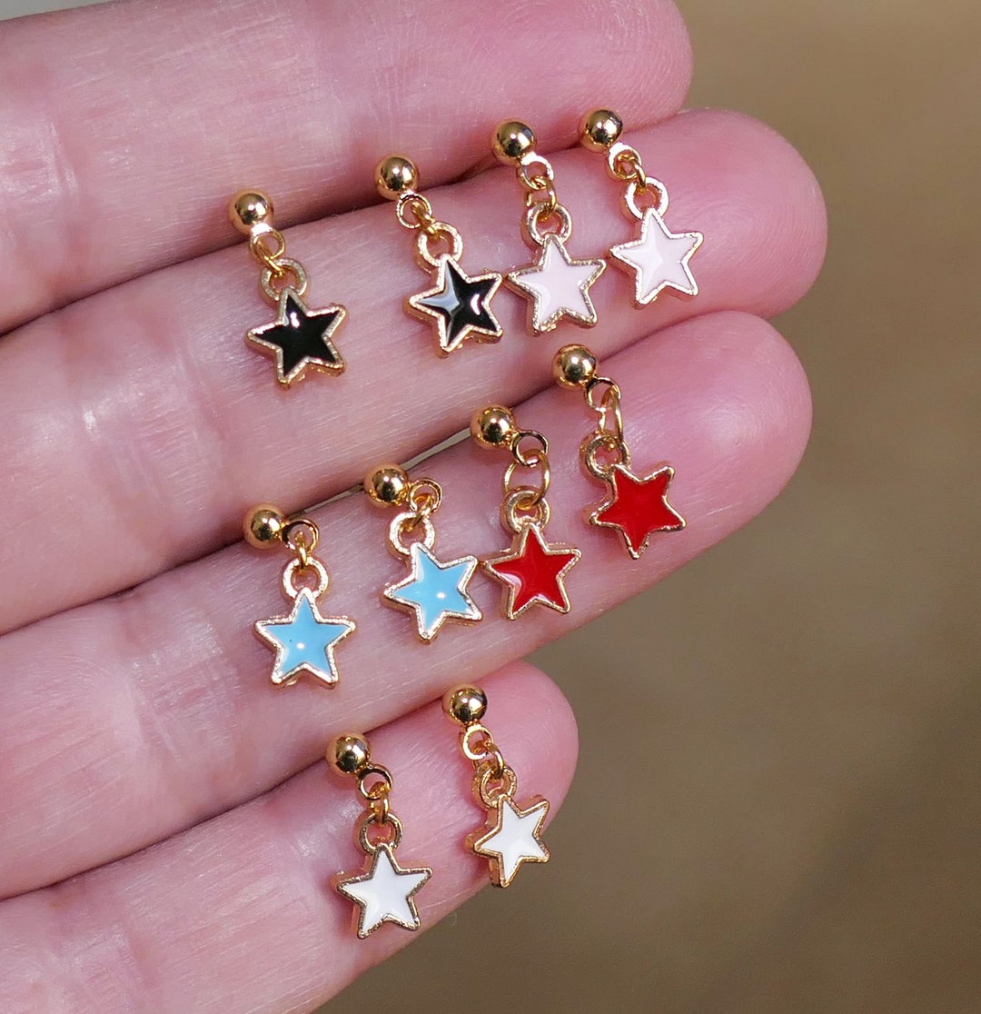 Star Drop Gold Stainless Steel Ball Stud Earrings in 8 Colors, Free ...