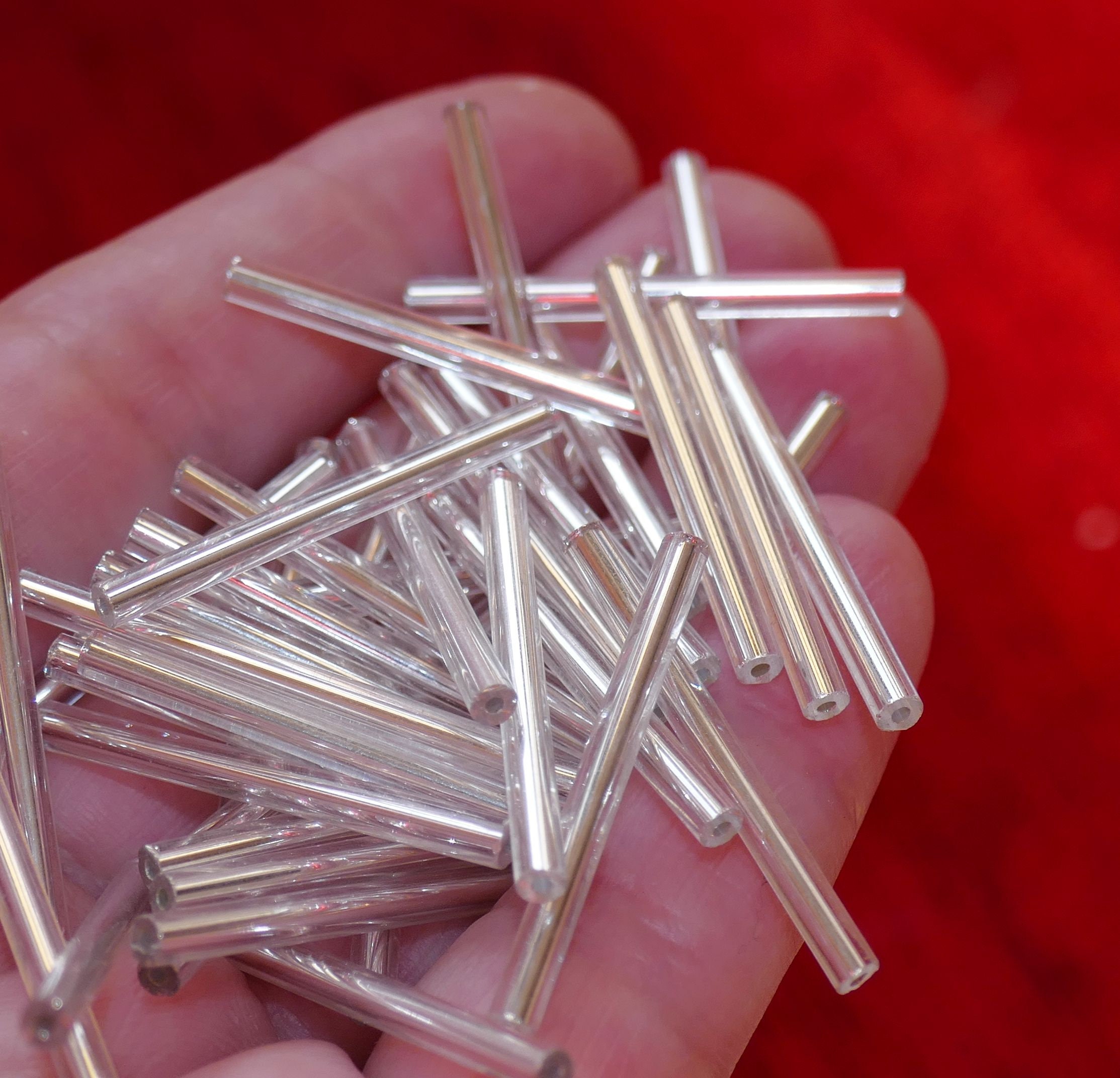 50x Long Silver Lined Tube Glass Bugle Beads 30mm Spacer Beads F199 - Etsy