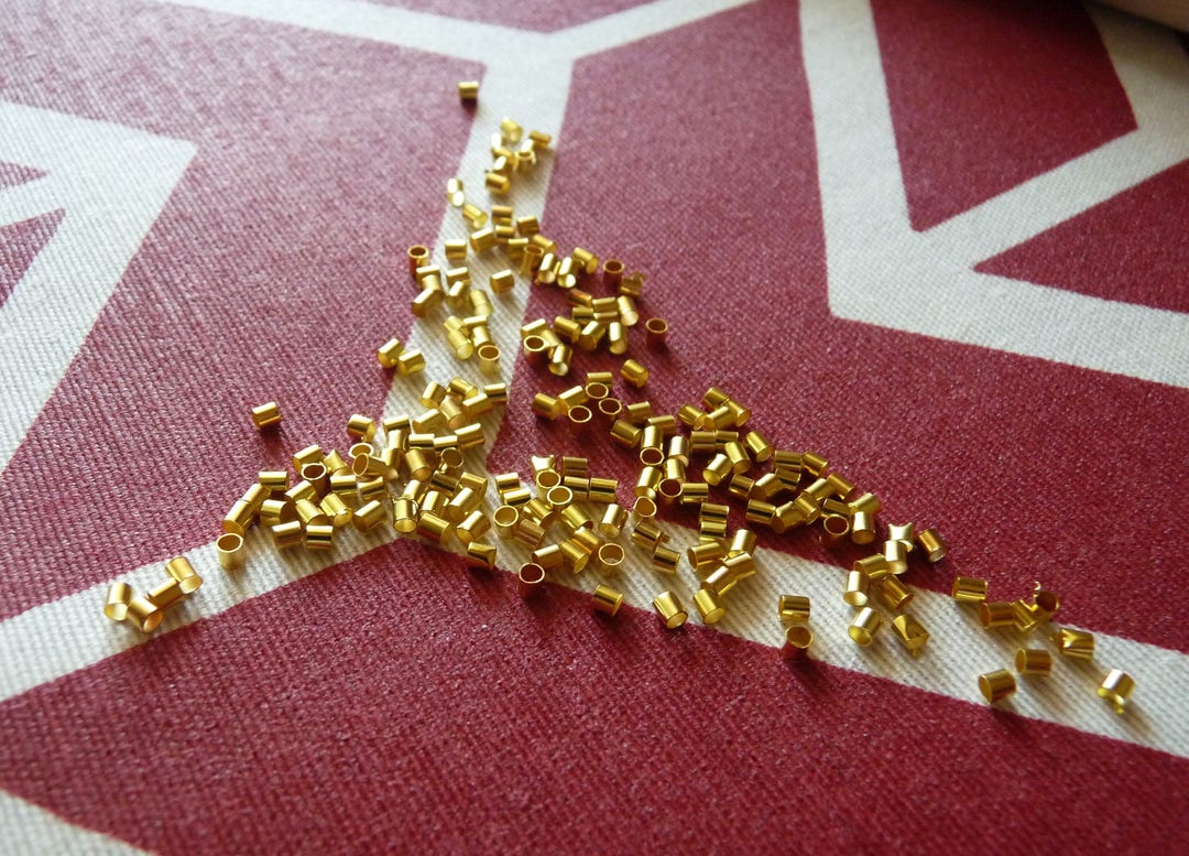 100/300x Gold 2mm Tube Cord Crimp Tube End Beads, Gold Plated Bead ...