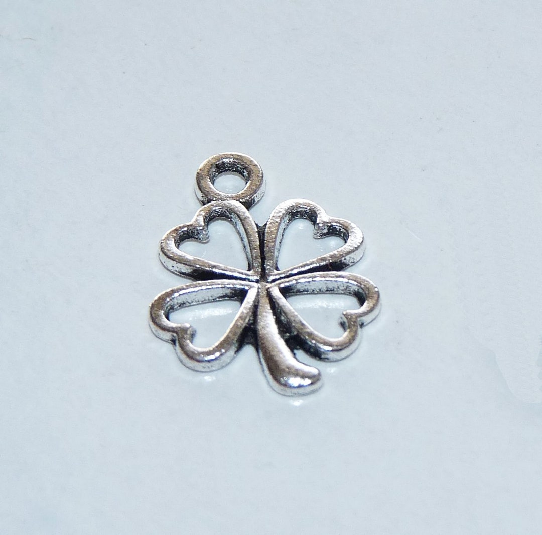 5/10x Lucky 4 Leaf Clover Charms, Antique Silver Tone Four Leaves ...