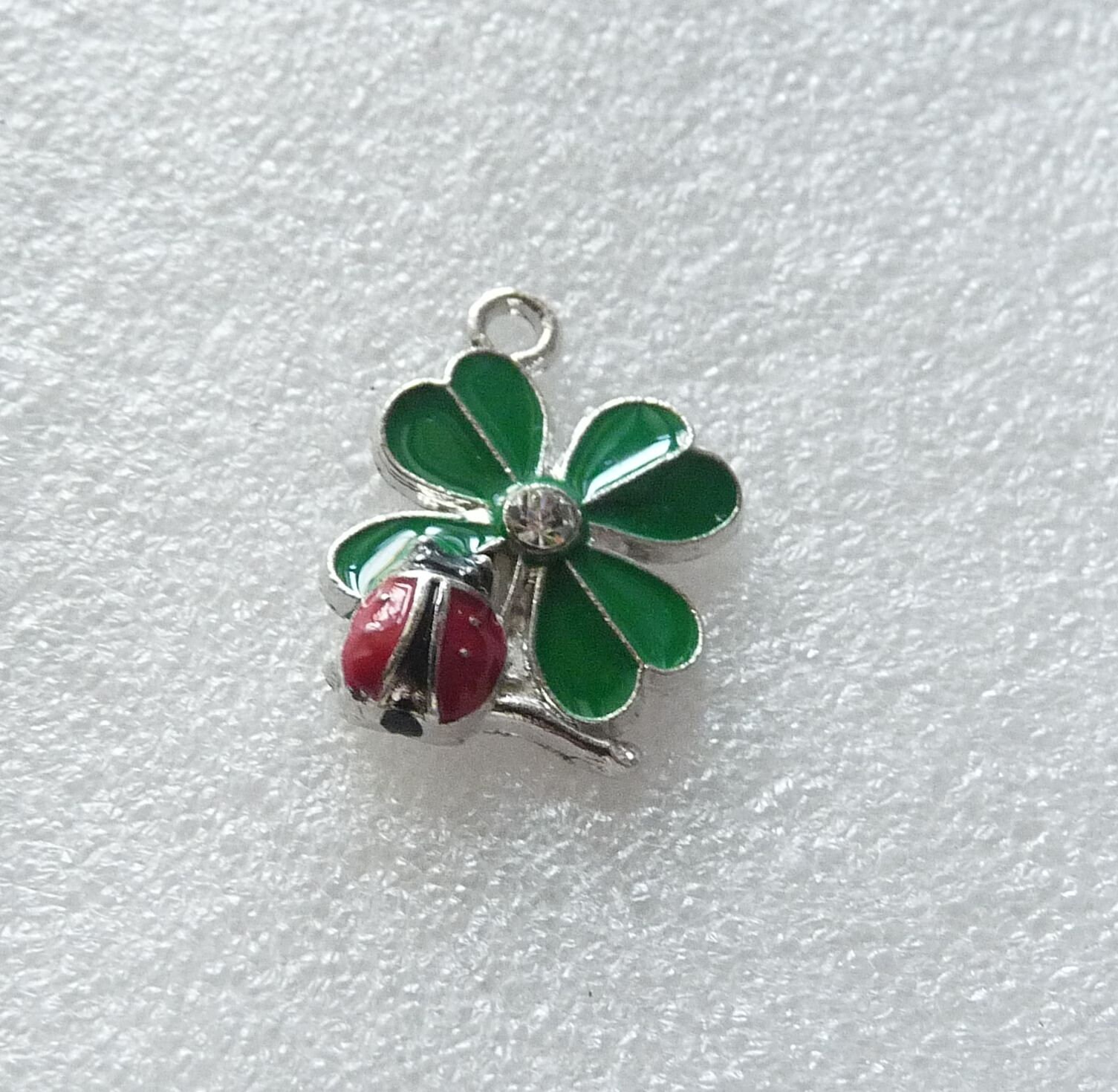 3x Ladybug Clover Charm, Ladybird on Green Four Leaf Clover Enamel ...