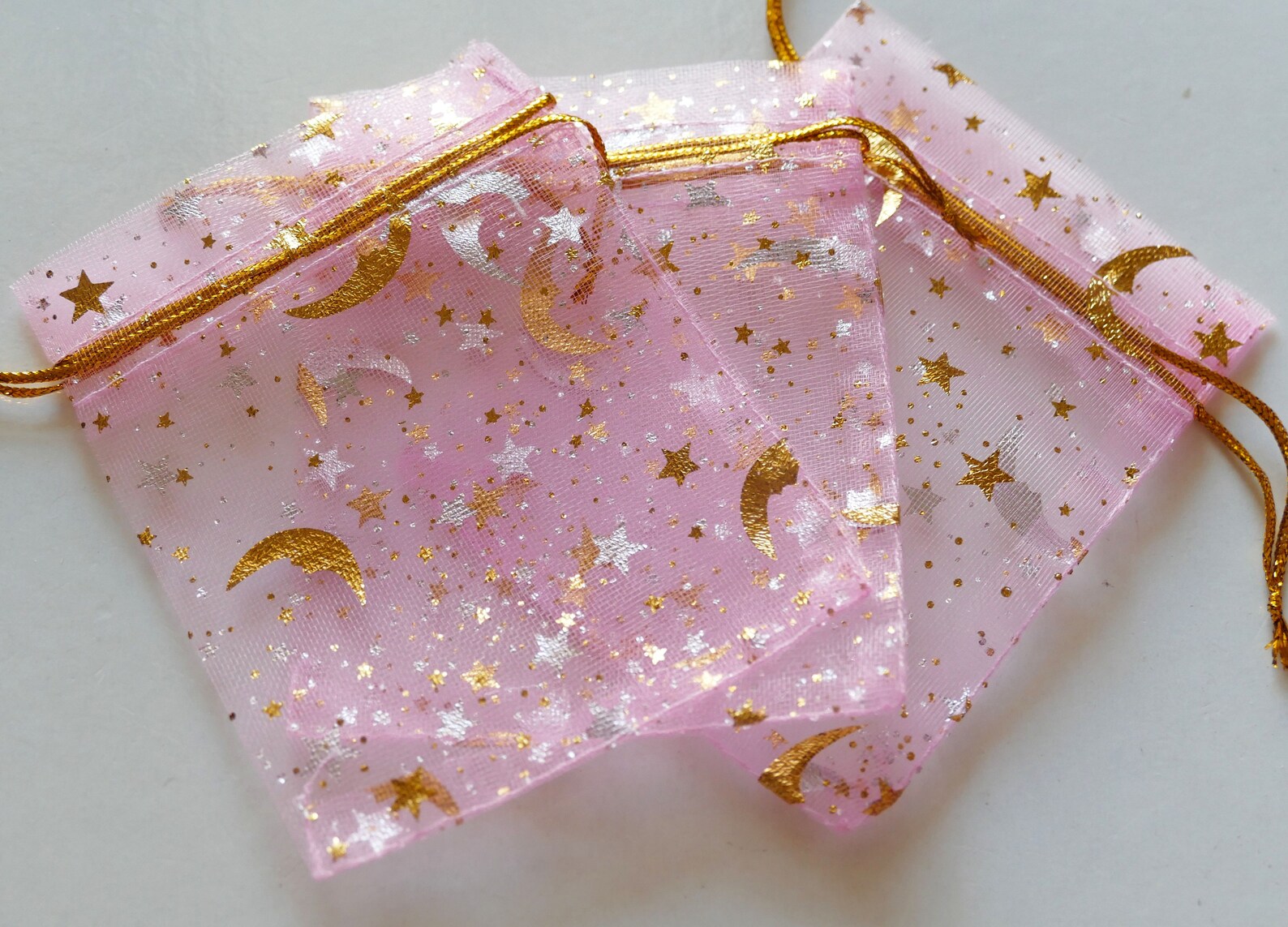 10x Pink Moon Star Organza Gift Bags 7x9cm, Jewelry Pouches With Draw ...