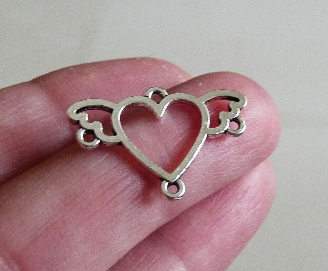 4x Heart Wing Charm 4 Hole Connectors, Antique Silver Tone - Etsy