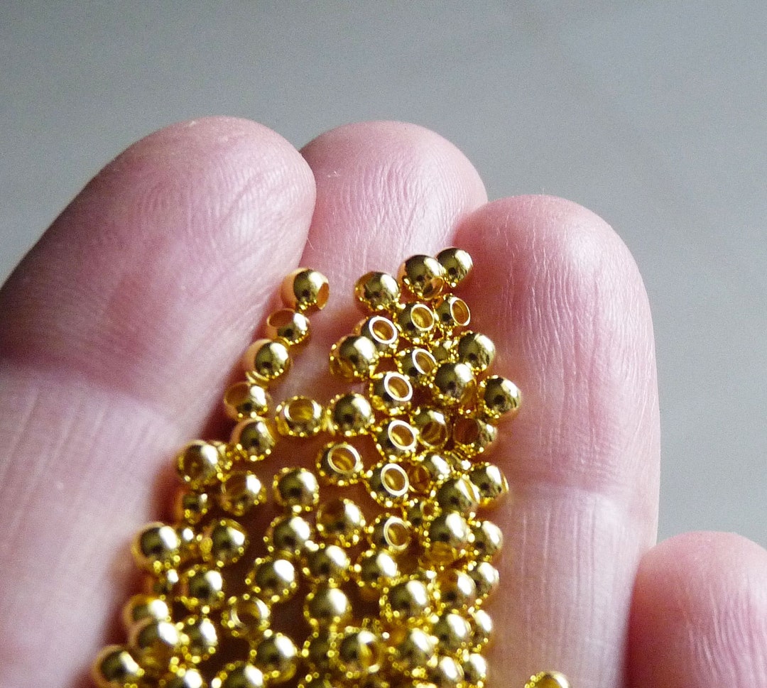 200x Metal Pearl Beads, 3mm Gold Plated Metal Beads, Gold Seed Beads ...