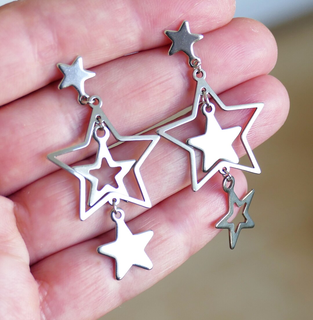Asymmetric Star Stainless Steel Dangle Earrings, Free Shipping H069 - Etsy
