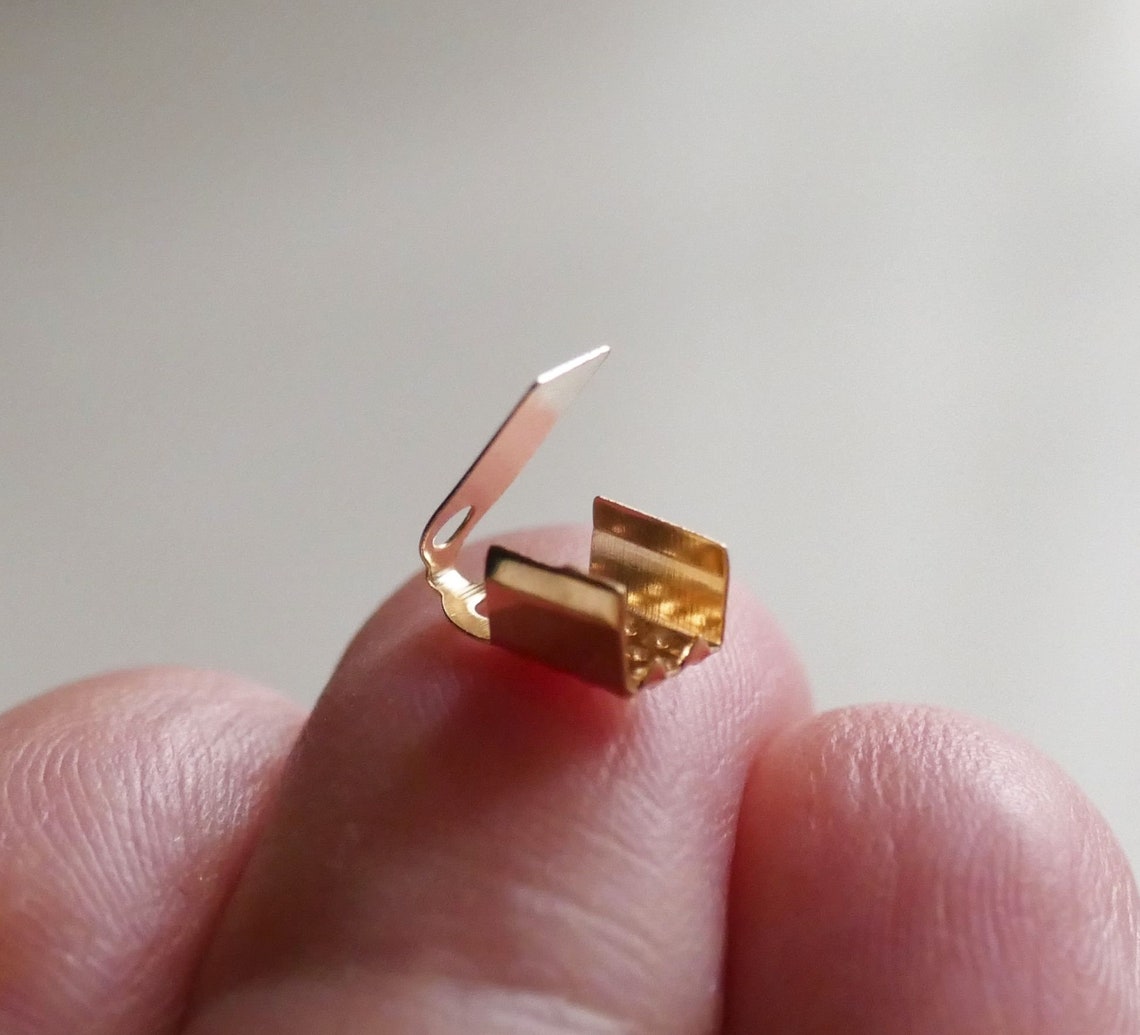 20/50x Rose Gold Flat Cord Fold Over End Crimps, Fit 4mm Leather/ribbon ...