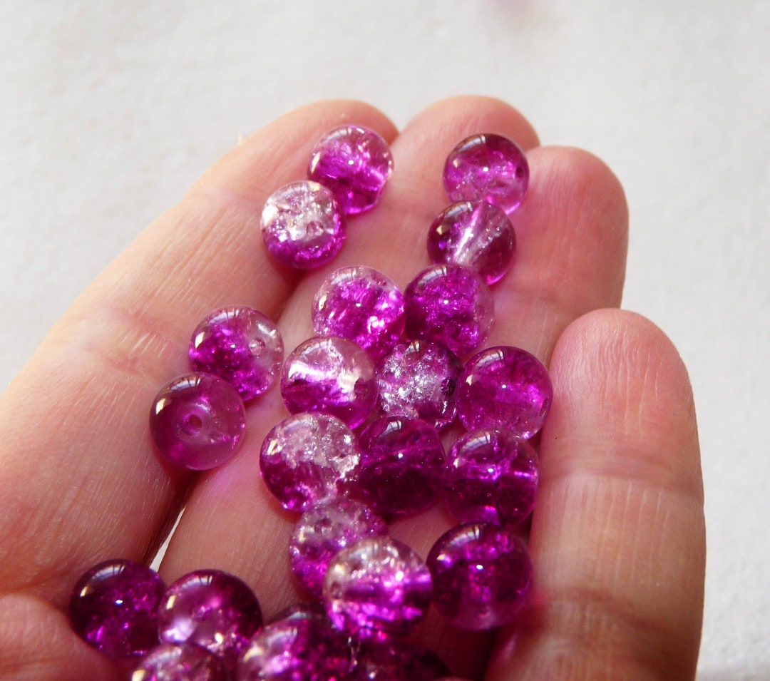 10x Crackle Glass Beads, 8mm Marbles Cracked Glass Beads, Purple ...