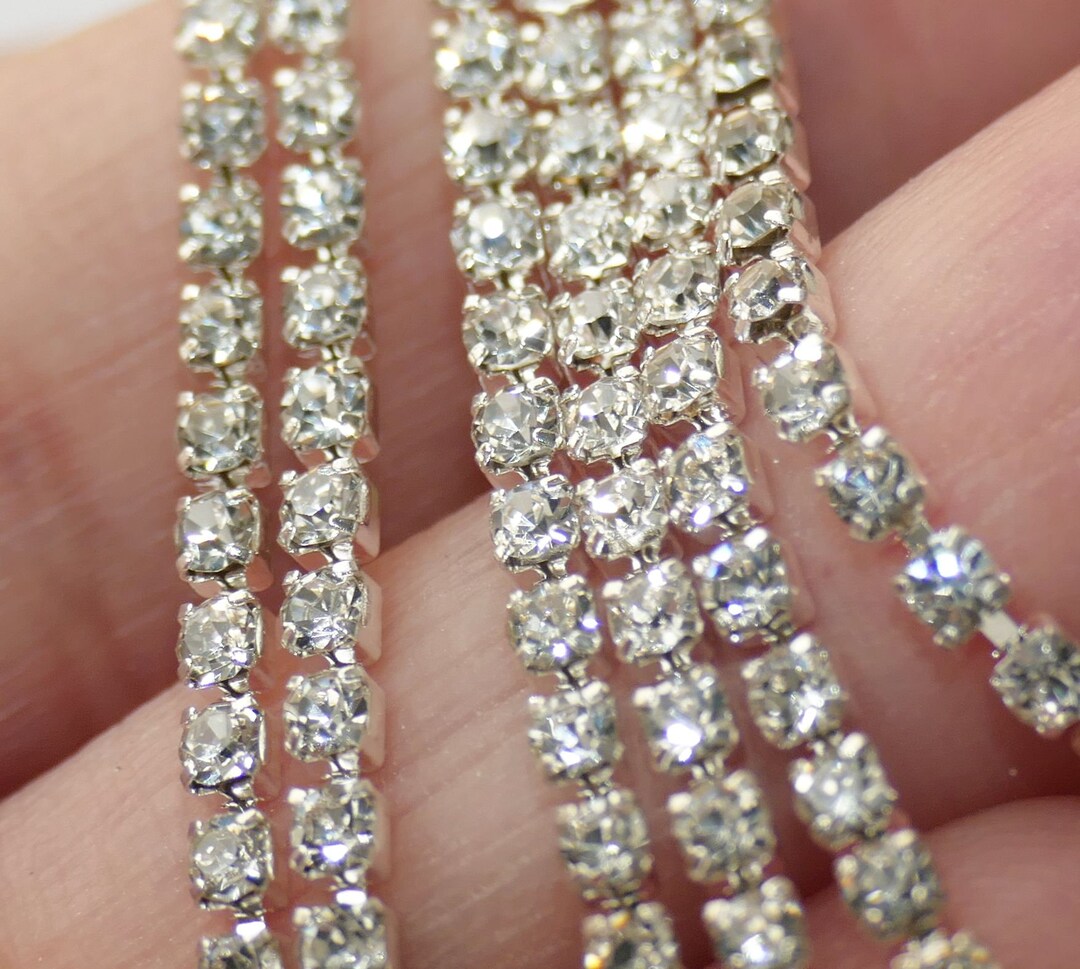 1 Meter Silver 2mm Glass Rhinestone SS6 Crystal Close Cup Chain, Sew on ...