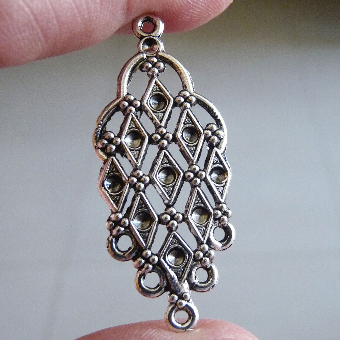 2/6x Rhombus Charm 5 Hole Connectors, Antique Silver Tone Jewelry ...